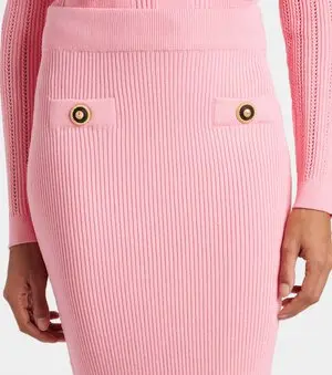 Balmain Ribbed-knit Midi Skirt - Pink