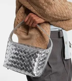 Bottega Veneta Wallace Intrecciato Leather Shoulder Bag - Silver