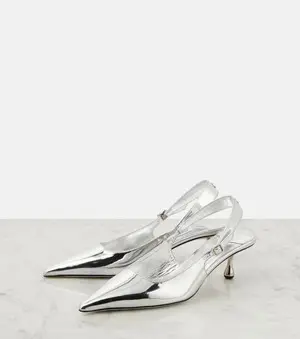 JIMMY CHOO Amel Metallic Leather Slingback Pumps - Silver