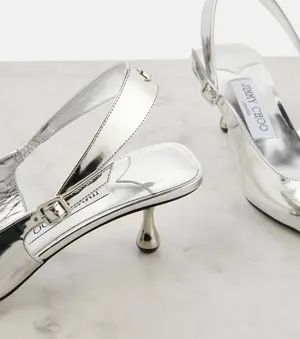 JIMMY CHOO Amel Metallic Leather Slingback Pumps - Silver
