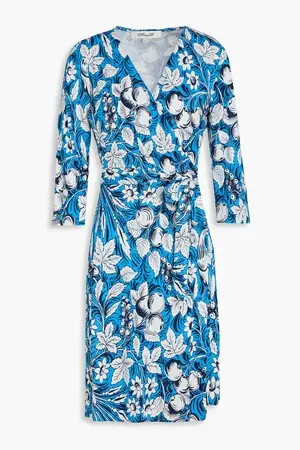 Diane Von Furstenberg Diane Von Furstenberg Julian Floral-Print Mini Wrap Dress Azure