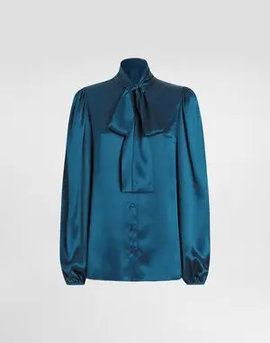 Dolce & Gabbana Silk Satin Pussy-bow Shirt - Azure