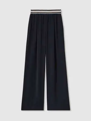 REISS Abs Stripe-waistband Wide-leg Trousers - Navy
