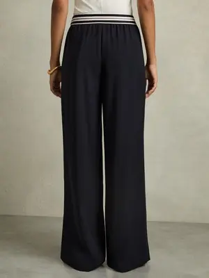 REISS Abs Stripe-waistband Wide-leg Trousers - Navy