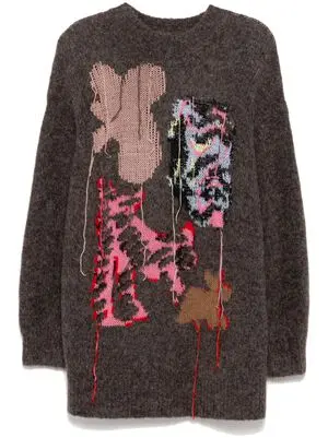JNBY Floral-intarsia Knitted Dress - Brown
