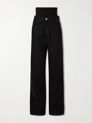 Alaïa Stretch Knit-trimmed Wide Leg Jeans - Black
