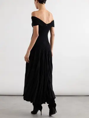 Alaïa Off-the-shoulder Asymmetric Ribbed Wool Midi Dress