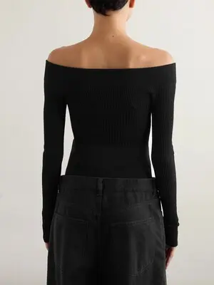 Alaïa Off-the-shoulder Ribbed-knit Bodysuit - Black