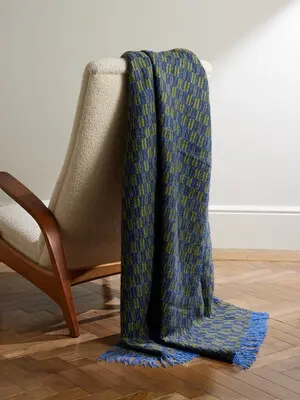 SOHO HOME Claudius Fringed Alpaca-blend Jacquard Throw - Blue