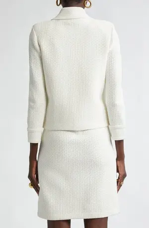 St. John Mixed Texture Knit Crop Jacket - Pearl