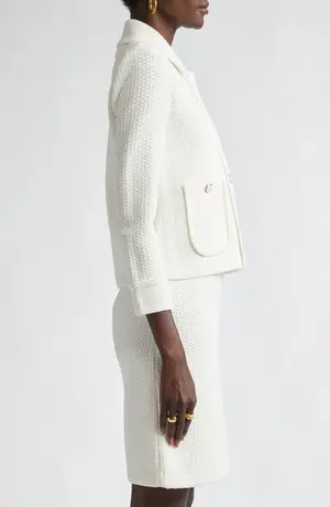 St. John Mixed Texture Knit Crop Jacket - Pearl