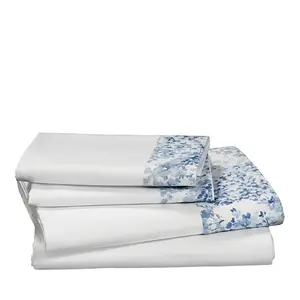 DEA LUXURY LINENS Glicine Floral Print Sheet Set, Queen - Iceblue