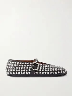 Alaïa Crystal-embellished Leather Ballet Flats - Black