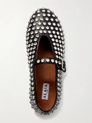 Alaïa Crystal-embellished Leather Ballet Flats - Black