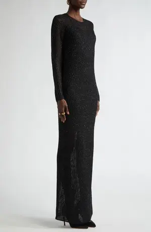 St. John Sequin Mesh Knit Gown - Black