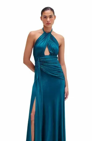 PatBO Metallic Jersey Halterneck Maxi