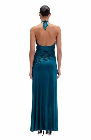 PatBO Metallic Jersey Halterneck Maxi