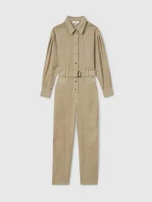 REISS Mara Cotton Corduroy Tapered Jumpsuit