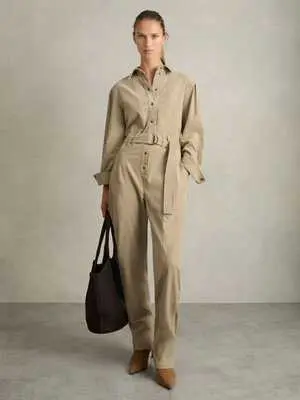 REISS Mara Cotton Corduroy Tapered Jumpsuit