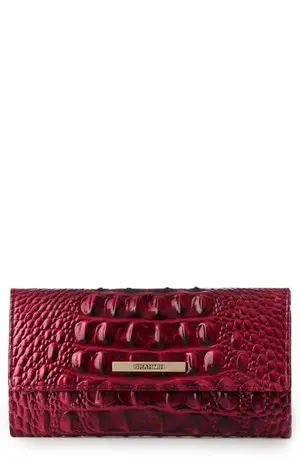 Brahmin Cordelia Croc Embossed Leather Trifold Wallet Merlot