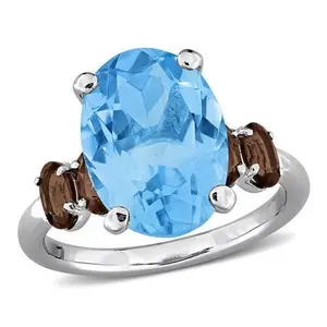 JULIANNA B. Gemstone Oval 5-stone Ring In Sterling Silver - Blue Topaz/smokey Quartz