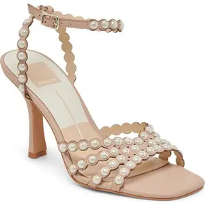 Dolce Vita Pearly Bead Ankle Strap Sandals - Light Blush Leather