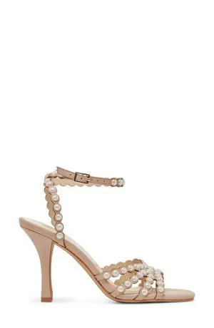 Dolce Vita Pearly Bead Ankle Strap Sandals - Light Blush Leather