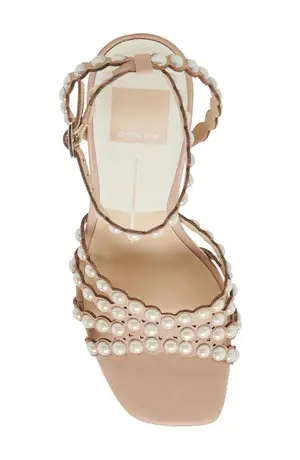Dolce Vita Pearly Bead Ankle Strap Sandals - Light Blush Leather