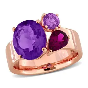 JULIANNA B. Julianna B. Gemstone Multi-Shape Three-Stone Ring In Plated Sterling Silver Amethyst/rose-plated