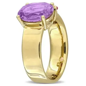 JULIANNA B. Gemstone Multi-shape Three-stone Ring In Plated Sterling Silver - Pink Amethyst/yellow-plated