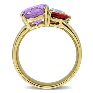 JULIANNA B. Gemstone Multi-shape Three-stone Ring In Plated Sterling Silver - Pink Amethyst/yellow-plated