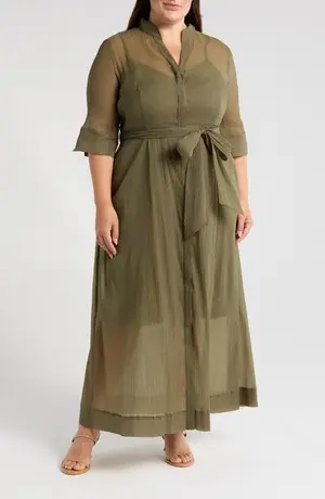MELLODAY Chiffon Maxi Shirtdress