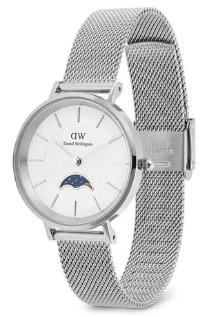 DANIEL WELLINGTON Petite Moonphase Mesh Strap Watch - Silver