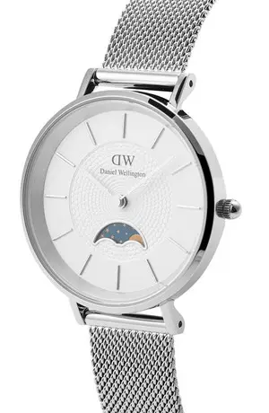 DANIEL WELLINGTON Petite Moonphase Mesh Strap Watch - Silver