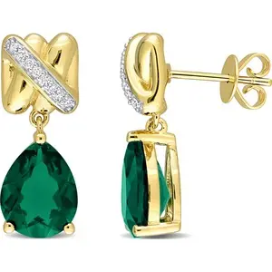 JULIANNA B. Gemstone And Diamond Pear Drop Earrings In 14k Gold - Emerald/gold