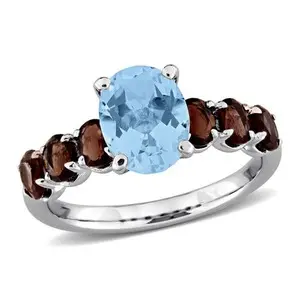 JULIANNA B. Gemstone Oval Ring Sterling Silver - Blue Topaz/smokey Quartz