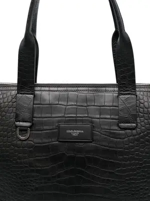 Dolce & Gabbana Crocodile-embossed Leather Tote Bag - Black