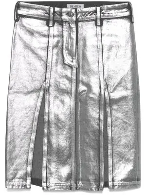 Attico Coated Denim Midi Skirt - Silver