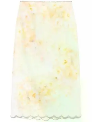 Zimmermann Crush Scalloped Midi Skirt - Yellow
