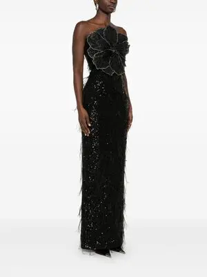 NISSA Floral-appliqué Sequined Maxi Dress