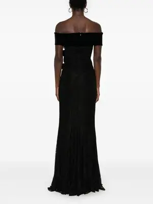 NISSA Bow-detail Lace Off-shoulder Maxi Dress