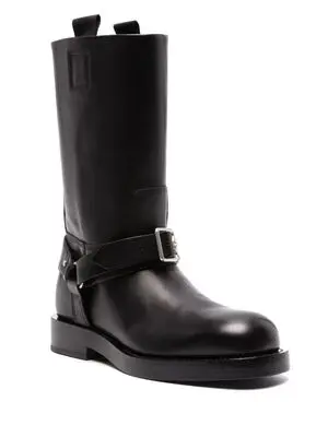 Burberry Buckled Leather Knee-high Boots - Black