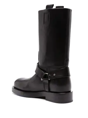 Burberry Buckled Leather Knee-high Boots - Black