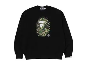 A BATHING APE Abc Camo Ape Head Relaxed Fit Crewneck Sweatshirt - Black