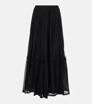 Saint Laurent Ruffled Silk Maxi Skirt - Black
