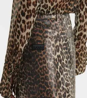 GANNI Leopard-print Denim Skirt