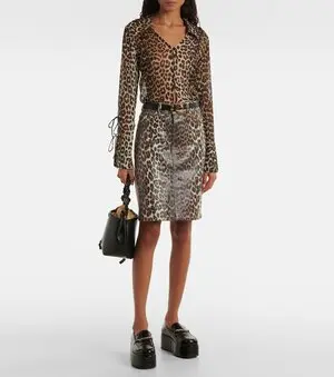 GANNI Leopard-print Denim Skirt