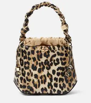 GANNI Bou Leopard-print Bucket Bag - Brown
