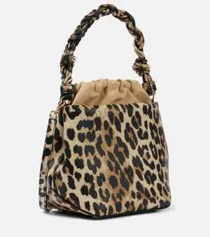 GANNI Bou Leopard-print Bucket Bag - Brown