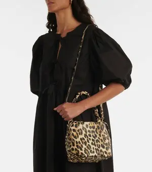 GANNI Bou Leopard-print Bucket Bag - Brown